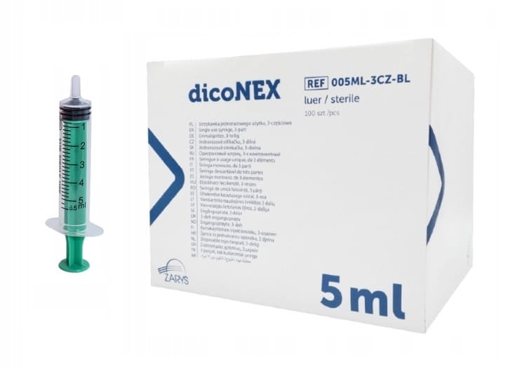 Strzykawki 3-częściowe dicoNEX Luer 5ml 100szt. SalvadorMedical